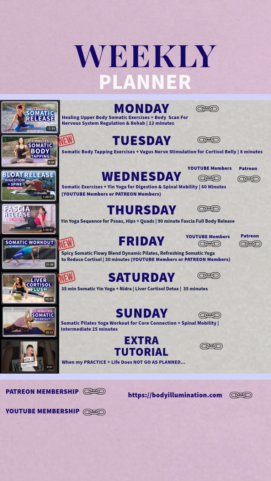WEEKLY CALENDAR - Body Illumination YOGA PILATES with Rebekah Yoga Calendar
