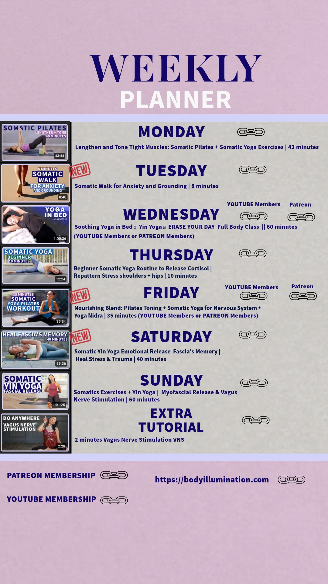 WEEKLY CALENDAR - Body Illumination YOGA PILATES with Rebekah Yoga Calendar