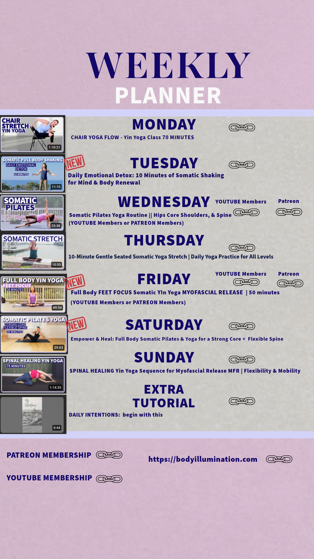 WEEKLY CALENDAR - Body Illumination YOGA PILATES with Rebekah Yoga Calendar