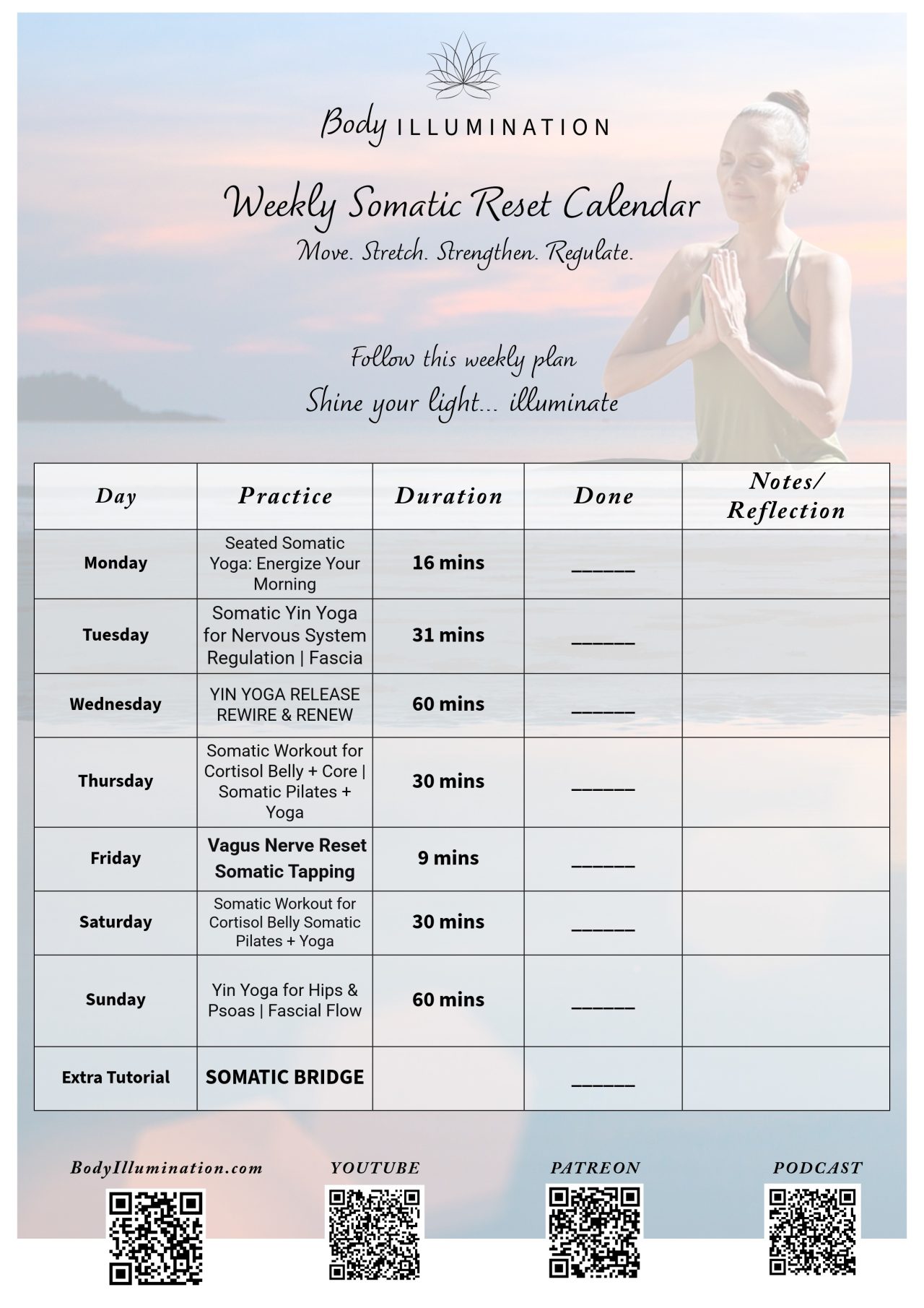 WEEKLY CALENDAR - Body Illumination YOGA PILATES with Rebekah Yoga Calendar