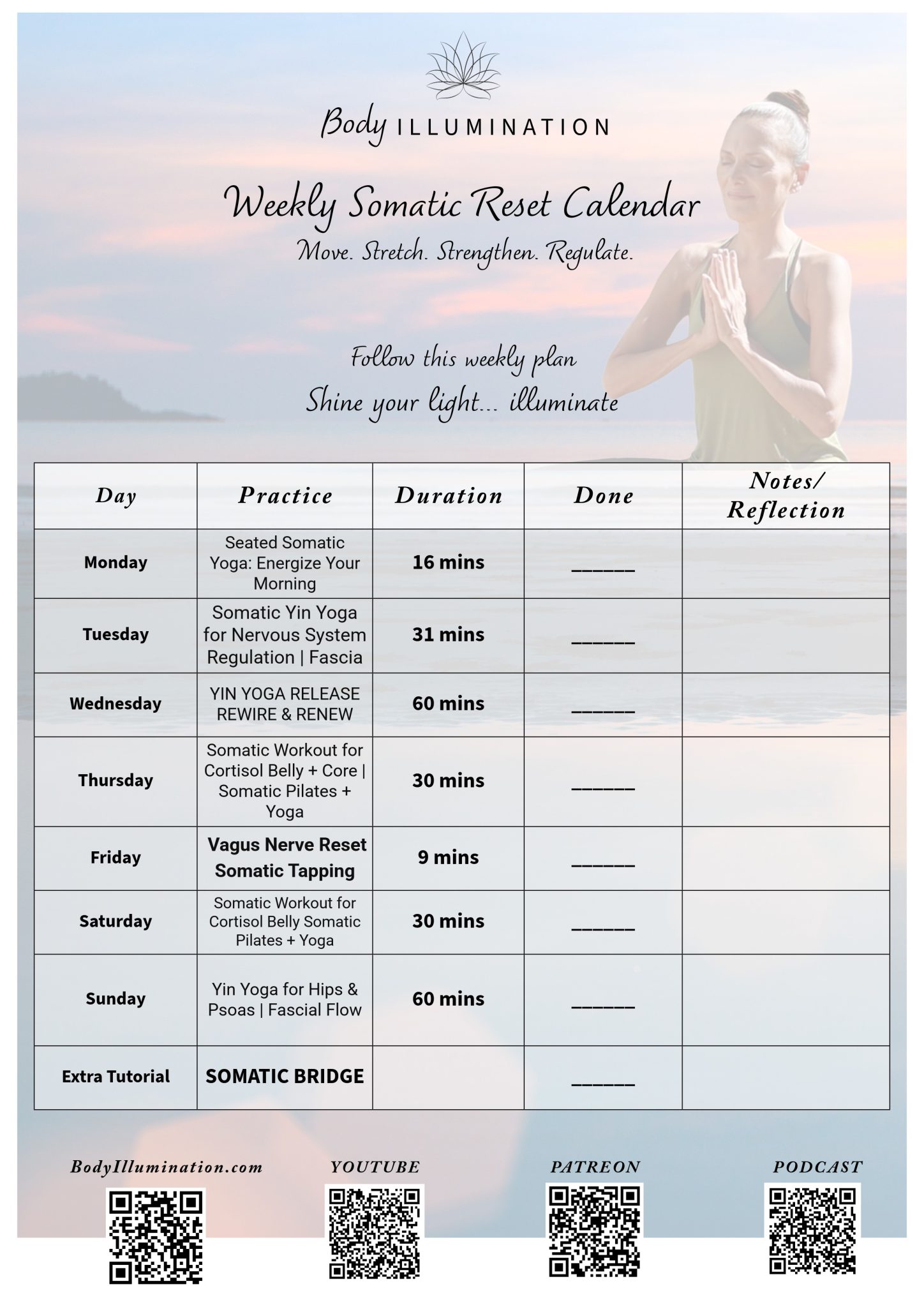 WEEKLY CALENDAR - Body Illumination YOGA PILATES with Rebekah Yoga Calendar