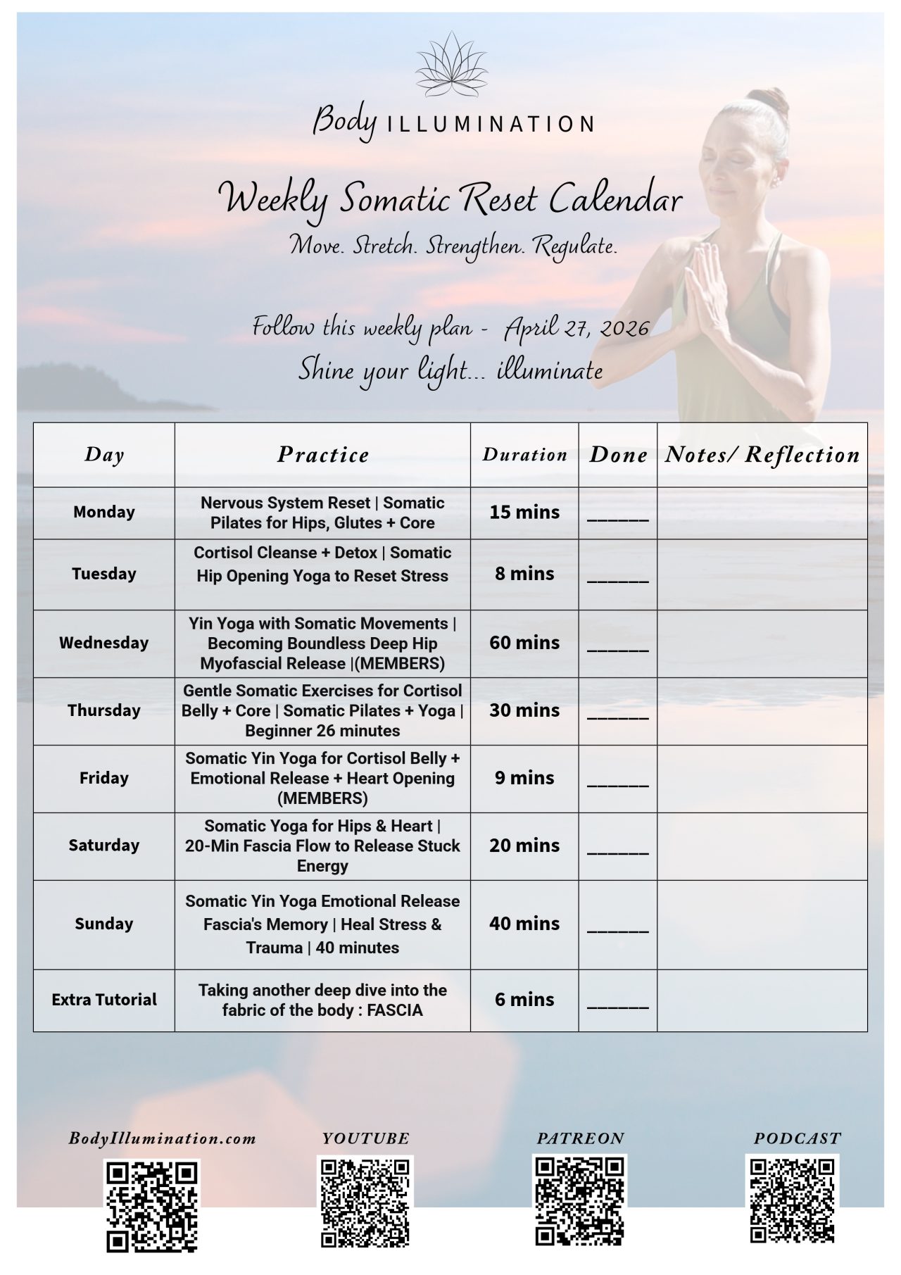 WEEKLY CALENDAR - Body Illumination YOGA PILATES with Rebekah Yoga Calendar