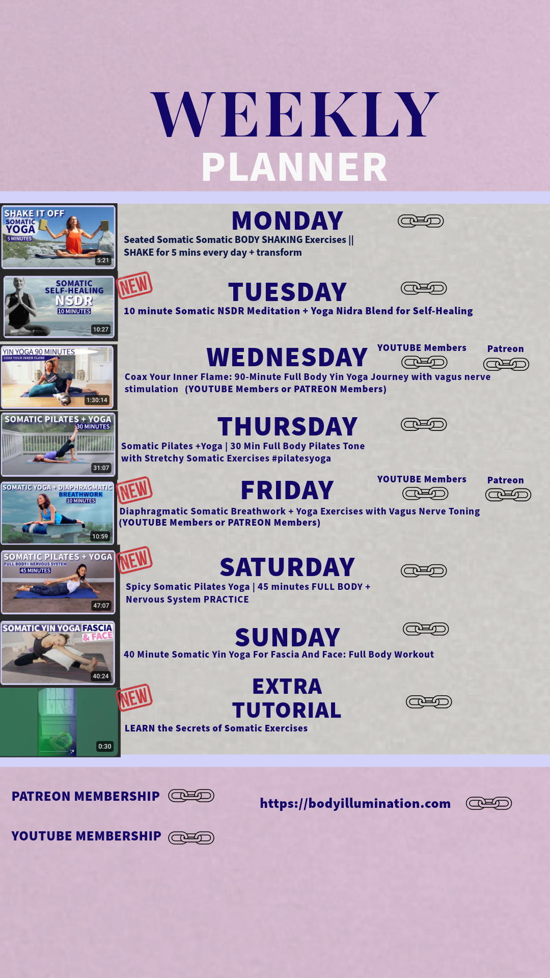 WEEKLY CALENDAR - Body Illumination YOGA PILATES with Rebekah Yoga Calendar