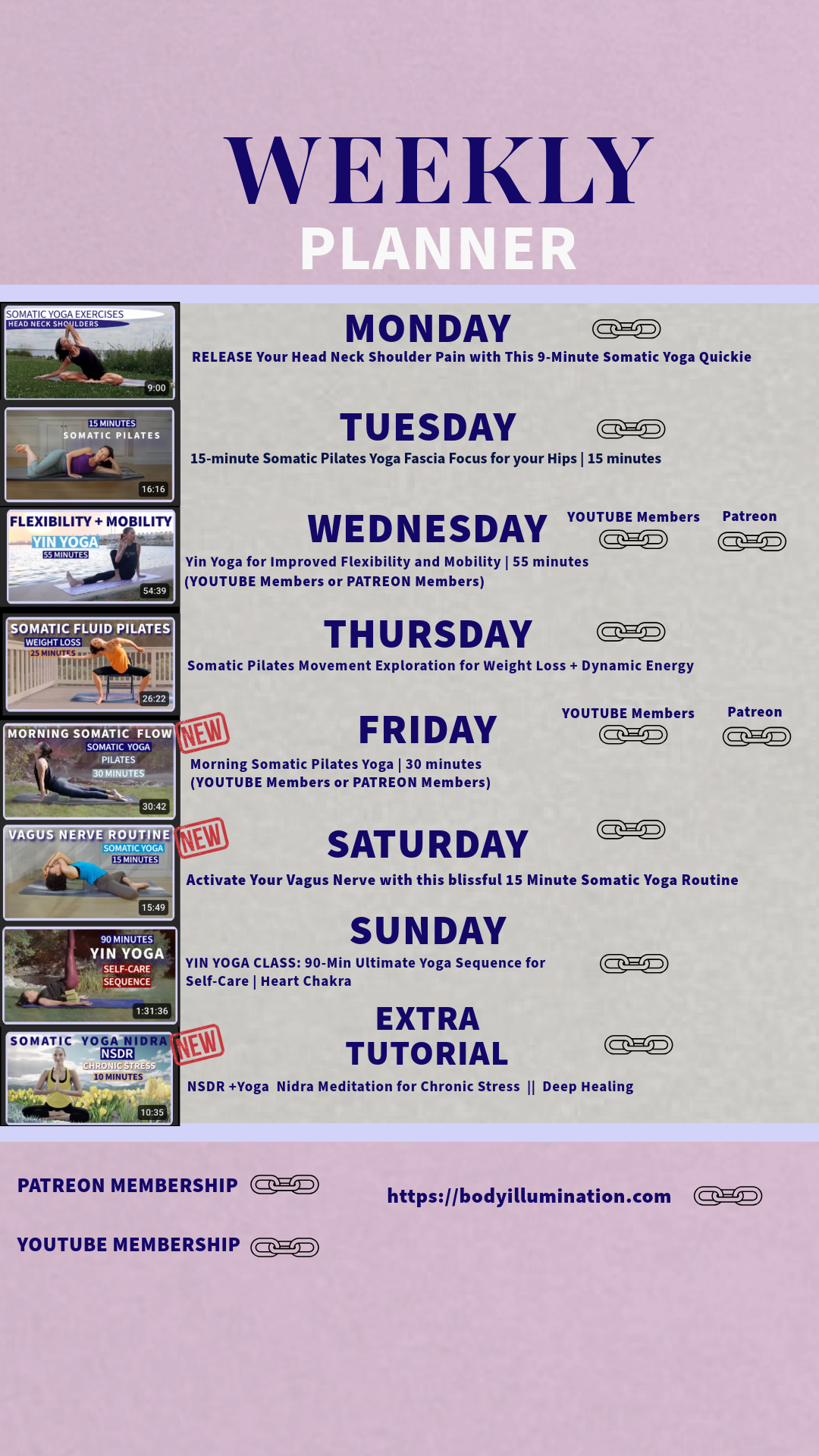 WEEKLY CALENDAR - Body Illumination YOGA PILATES with Rebekah Yoga Calendar