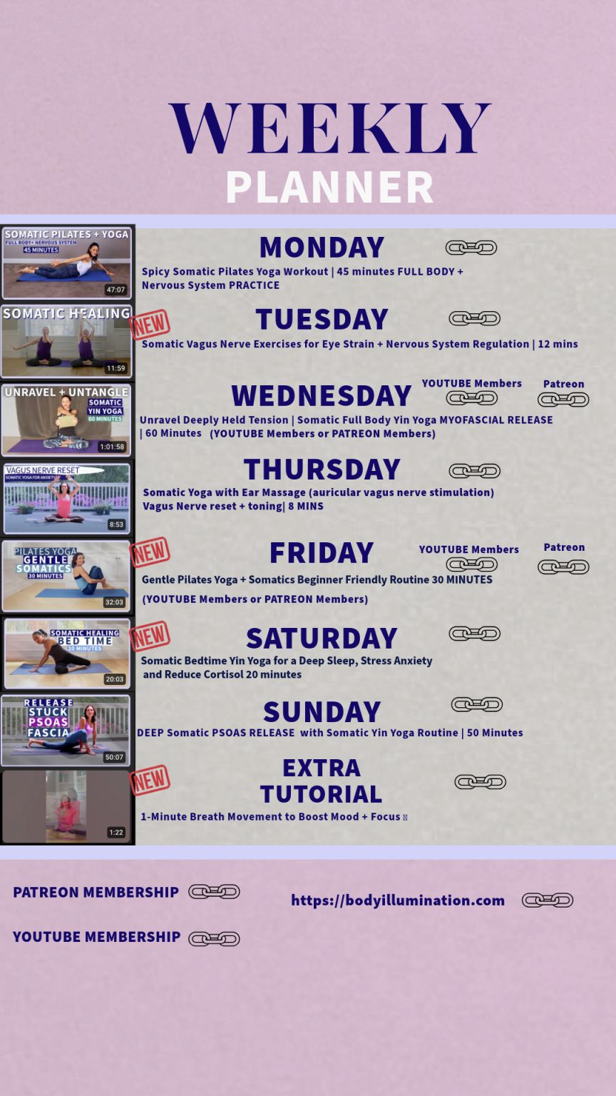 WEEKLY CALENDAR - Body Illumination YOGA PILATES with Rebekah Yoga Calendar